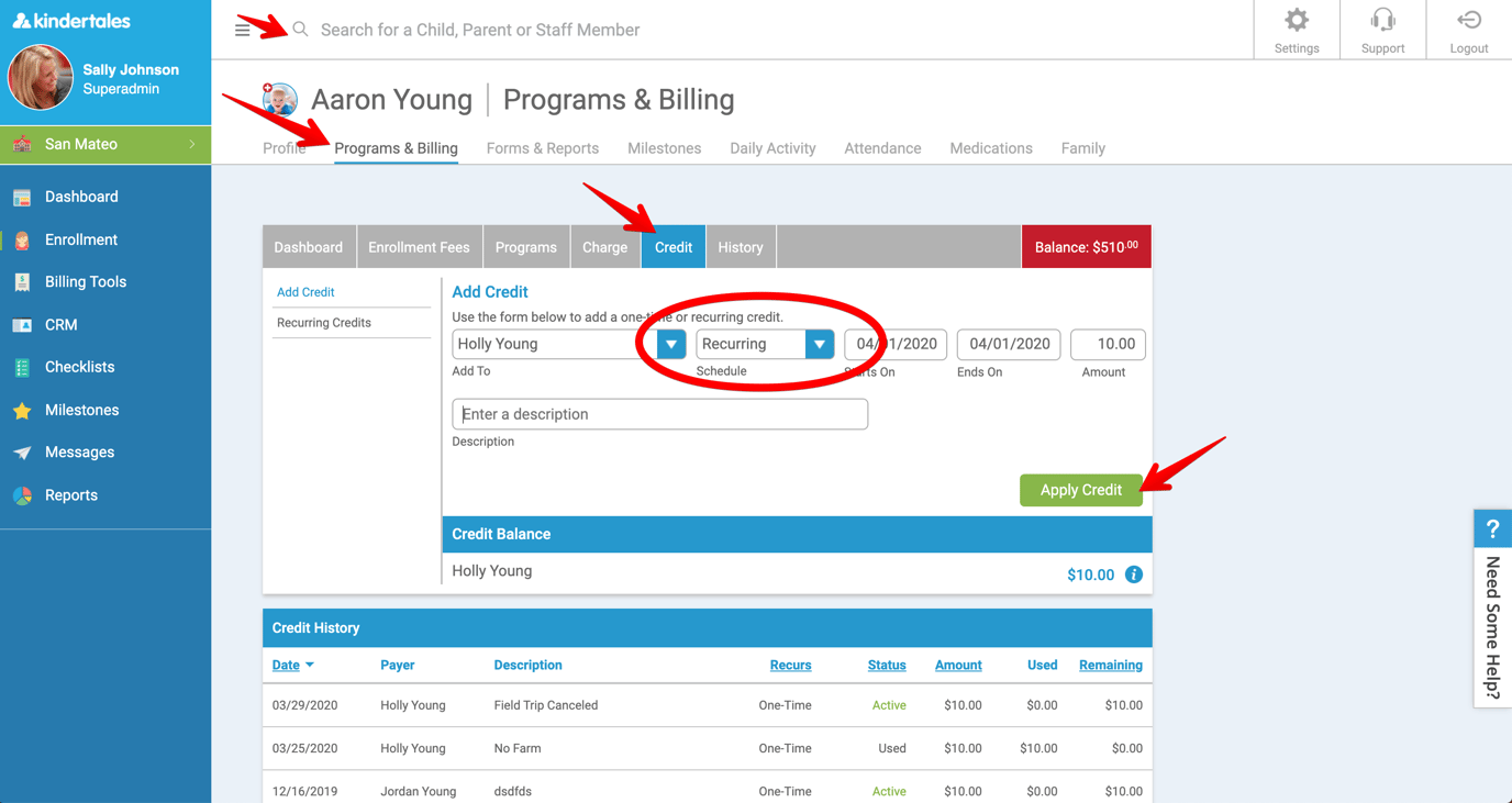 How to Create Recurring Credits