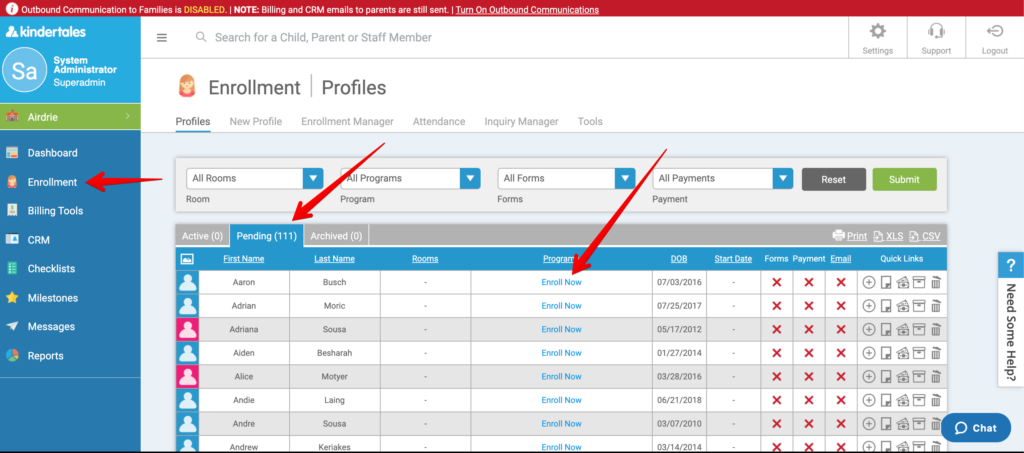 How to Enroll a Child From the Pending Enrollment Tab