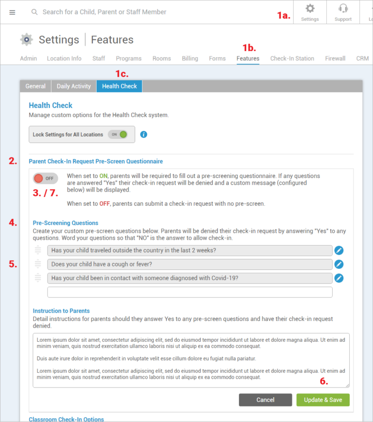 Enable and Configure a Check-In Pre-Screen Questionnaire