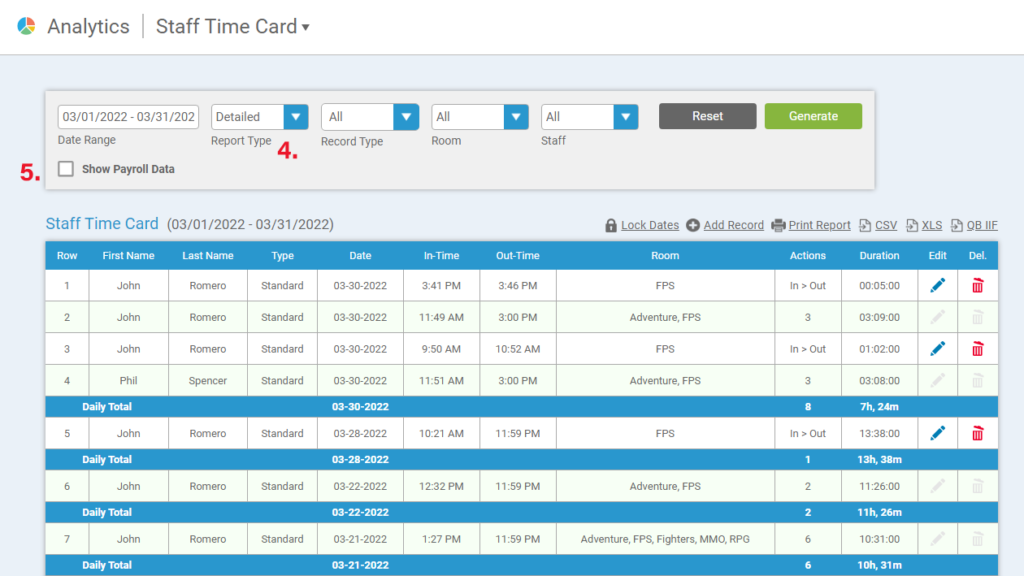 Staff Time Card Report